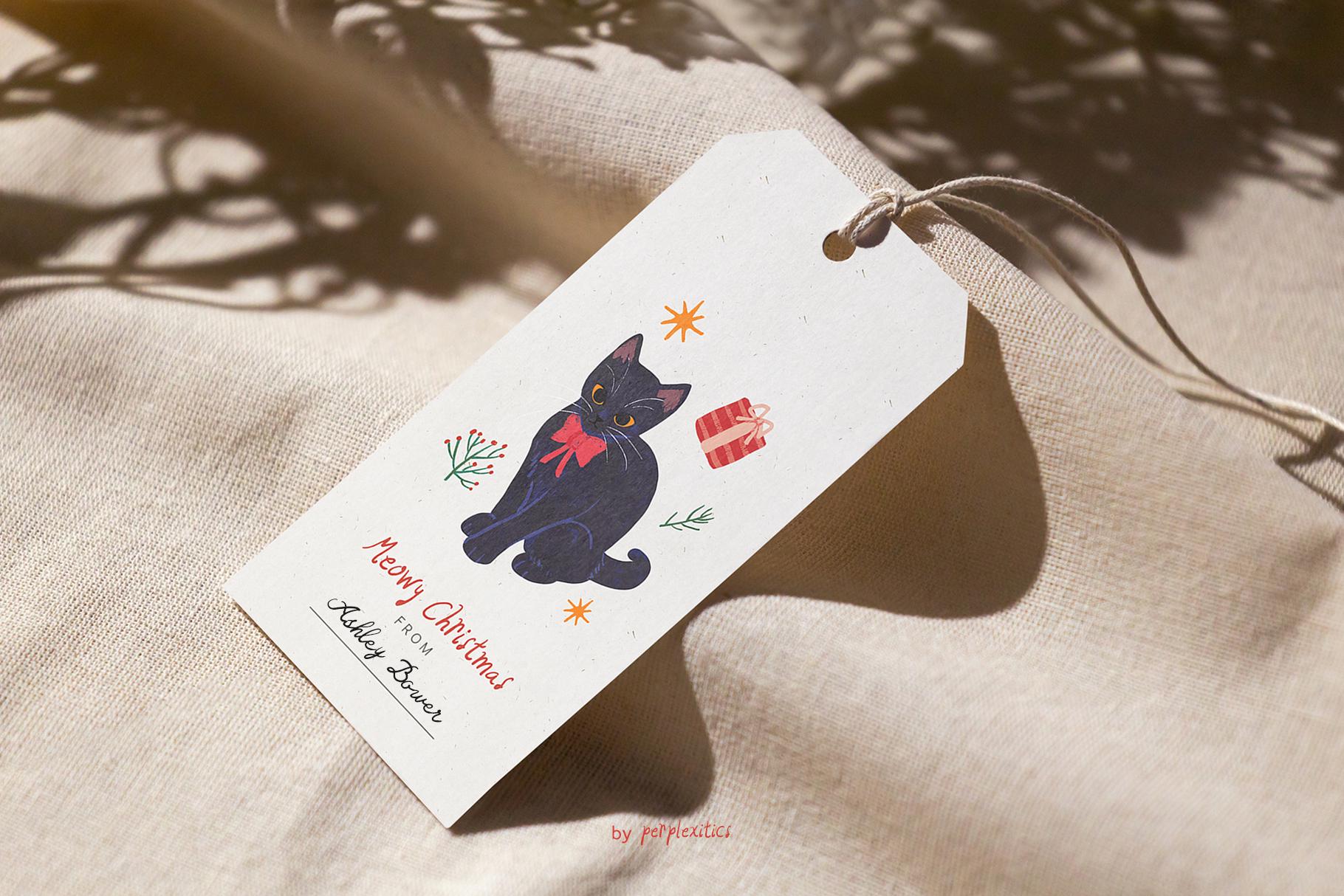 10 Christmas Cat Printable Gift Tags Whimsical Cat Christmas Gift Tag ...