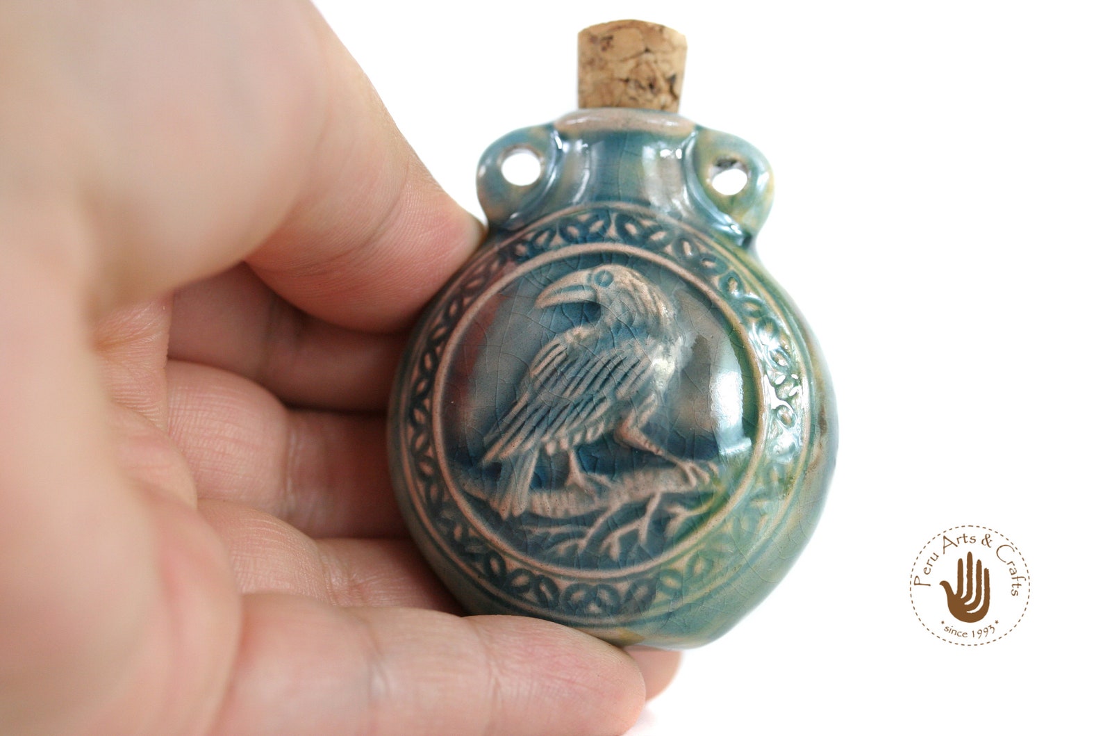 Raven Raku Bottle - Raku Peruvian Cercamic Bottle - for Essences ...