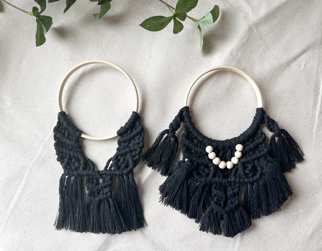 Mini Black Hmong Couple Set / Hmong Decor / Wrapped Hoops Macrame ...