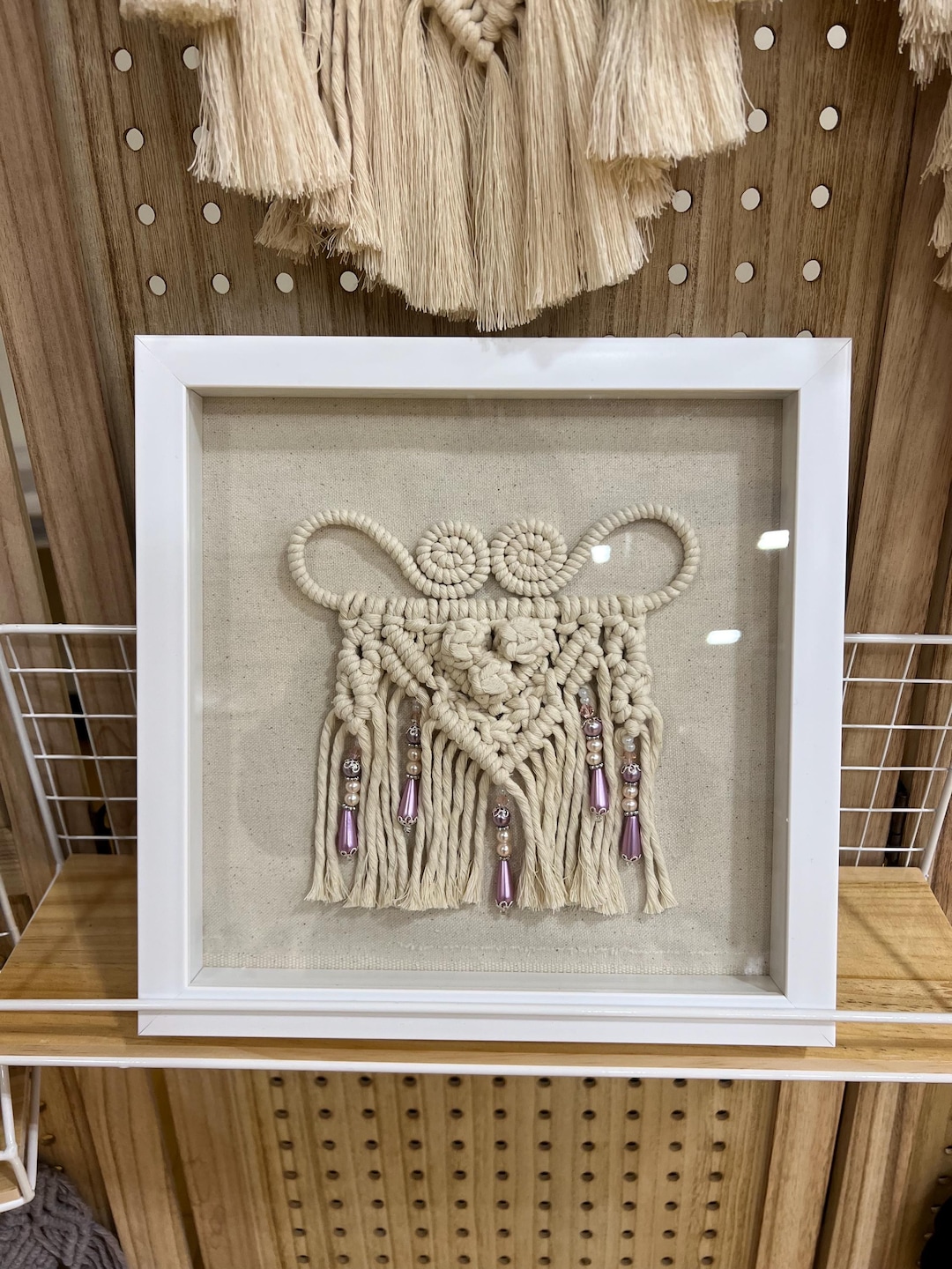 Hmong Mountain Phiaj Pendant / Hmong Decor / Shadow Box Frame / Light Purple-pink-silver Beads ...