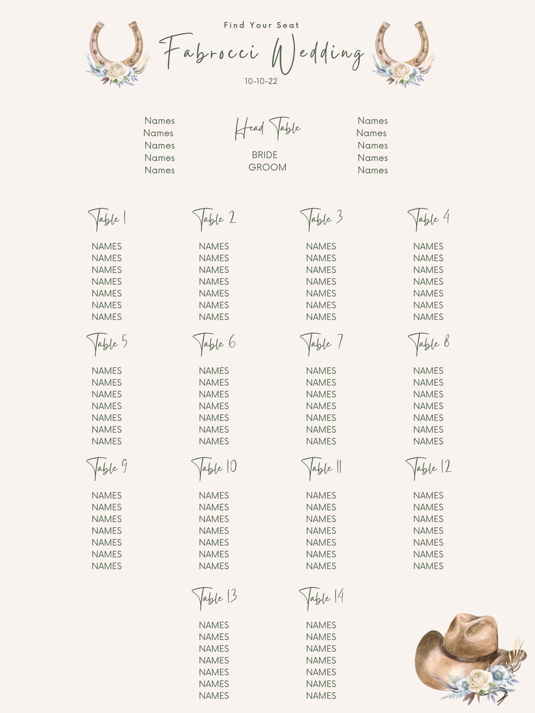 BOHO WESTERN Seating Chart | Editable | Wedding Seating Chart ...