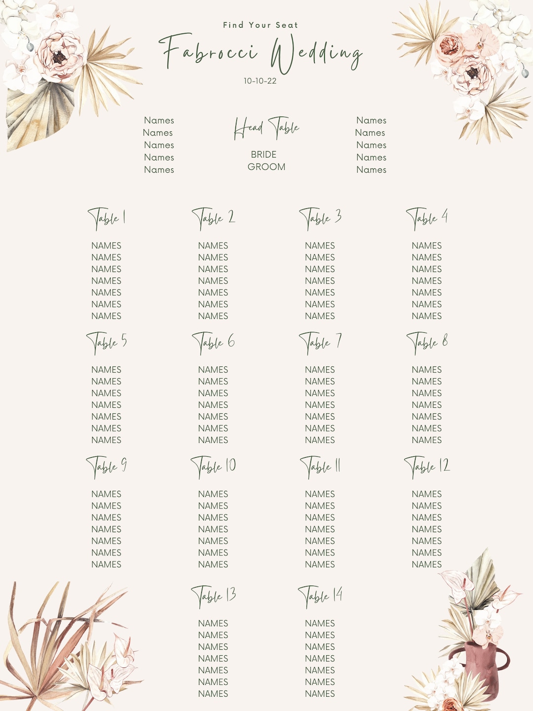 Boho Editable Seating Chart | Boho| Editable |digital Download| Seating ...