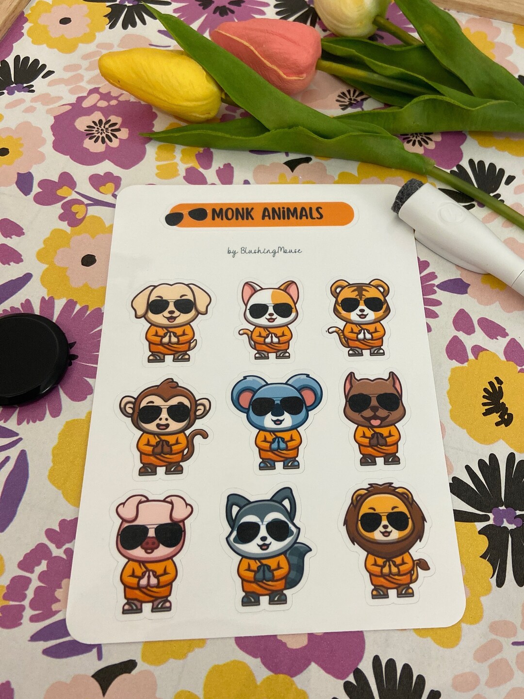 Monk Animals version 1 Sticker Sheet - Etsy