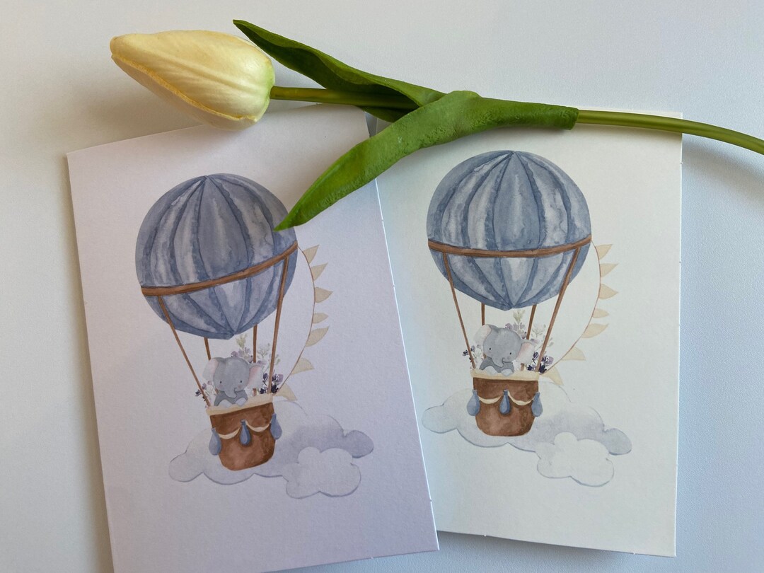 Hot Air Balloon Baby Elephant Card - Etsy