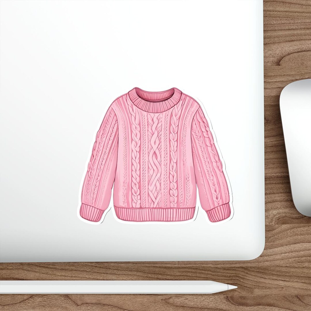 Pink Cable Knit Sweater Die-cut Sticker, Laptop Decal, Cute Scrapbook ...