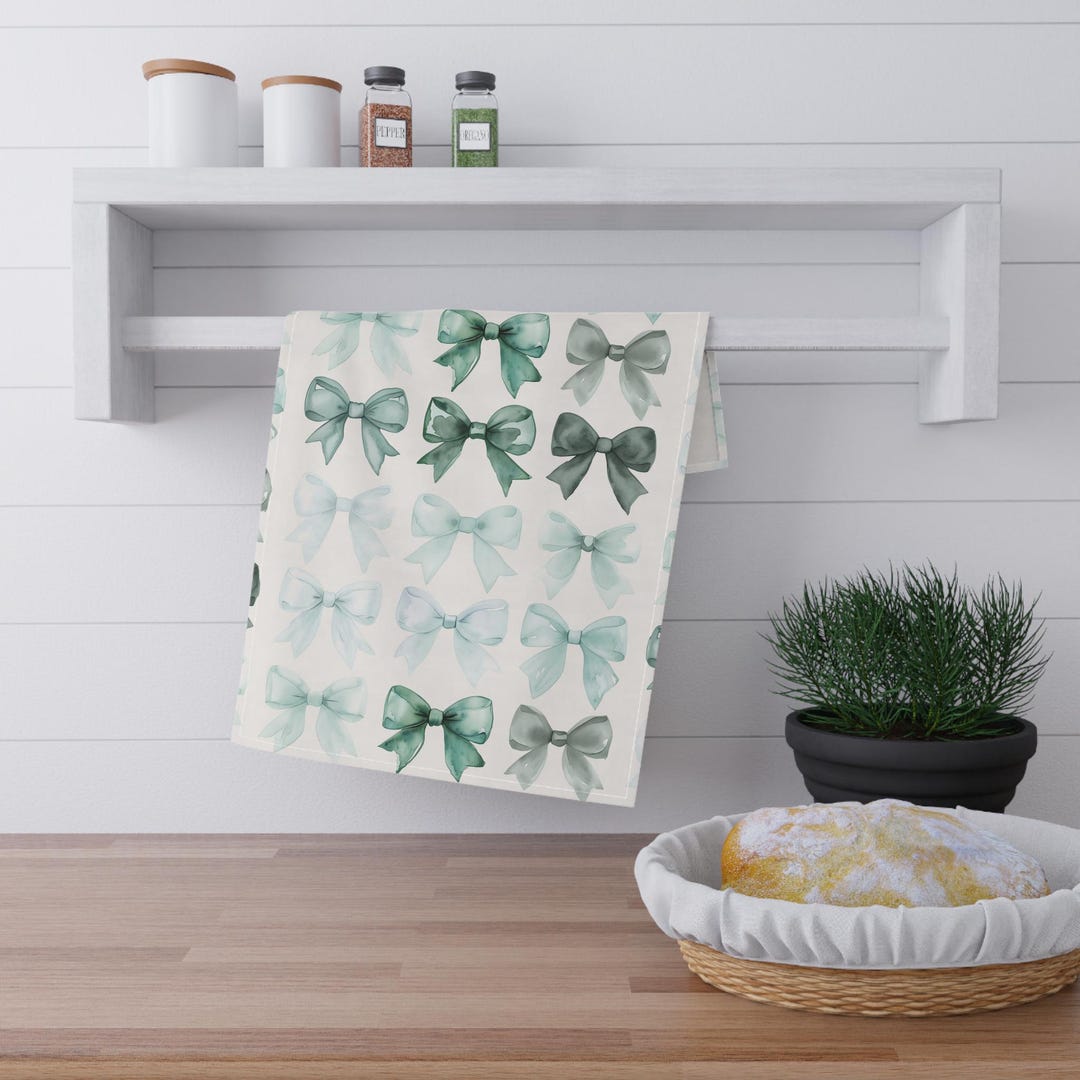 Sage Green Bow Coquette Tea Towels, Charming Kitchen Decor - Ideal for ...