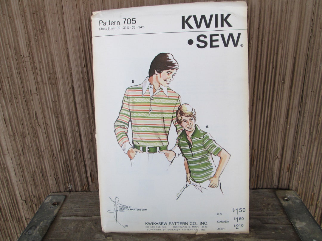 Vintage Kwik Sew Pattern 705 Junior Boys' Rugby Shirt Size 30, 31.5, 33 ...