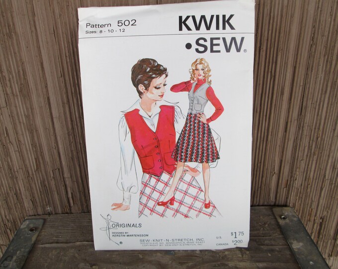 Vintage Kwik Sew Pattern # 502 Ladies Skirt and Vest Size 8, 10, 12 ...