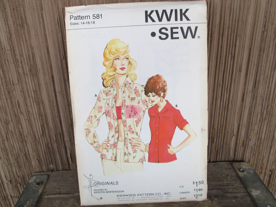 Vintage Kwik Sew Pattern 581 Ladies Blouse 14, 16, 18 Uncut for Non ...