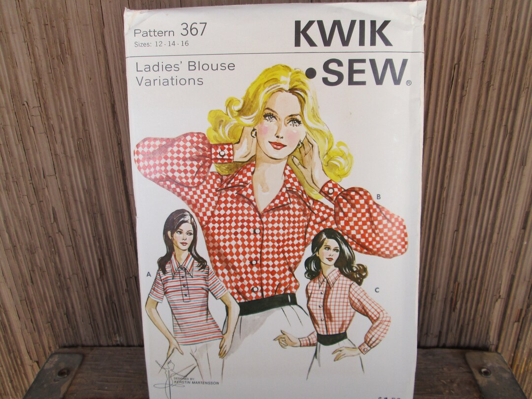 Vintage Kwik Sew Pattern # 367 Ladies Blouse Variations Size 12, 14, 16 ...