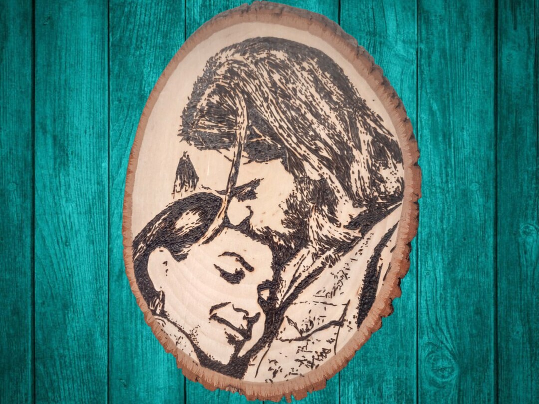 Custom Couple Pyrography on Oval Live Edge - Etsy