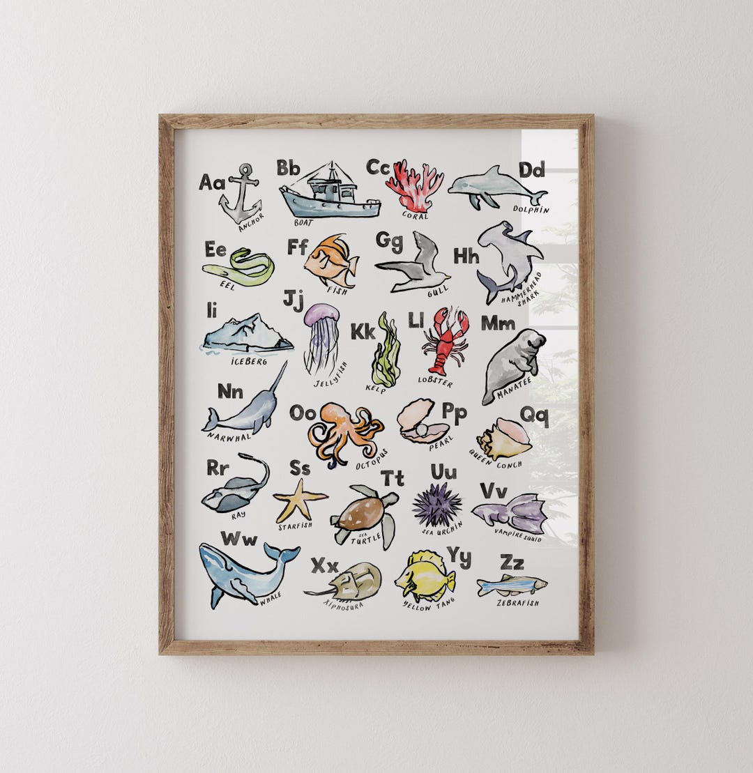Ocean ABC Print – Nautical Watercolor Alphabet Nursery or Playroom Wall ...