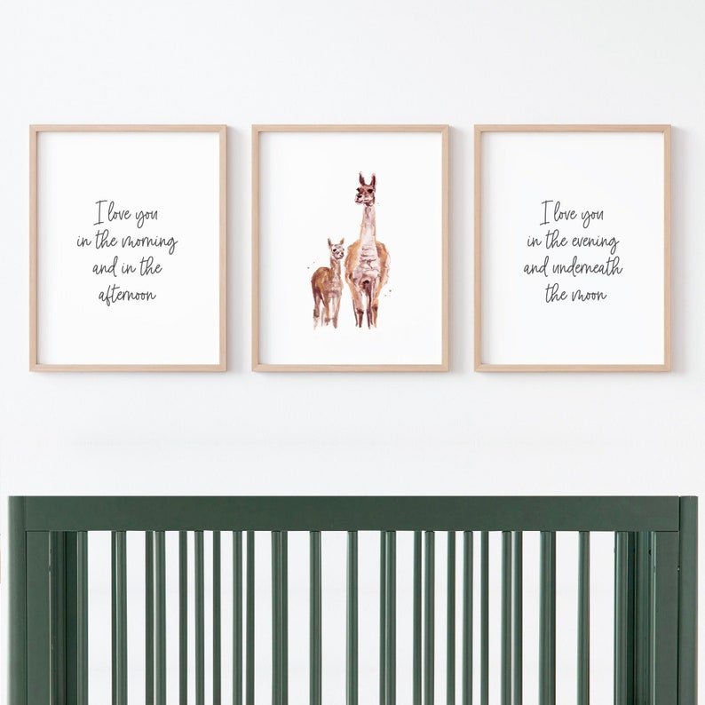 3 Print Set Watercolor Llama Art Love You in the Morning and - Etsy