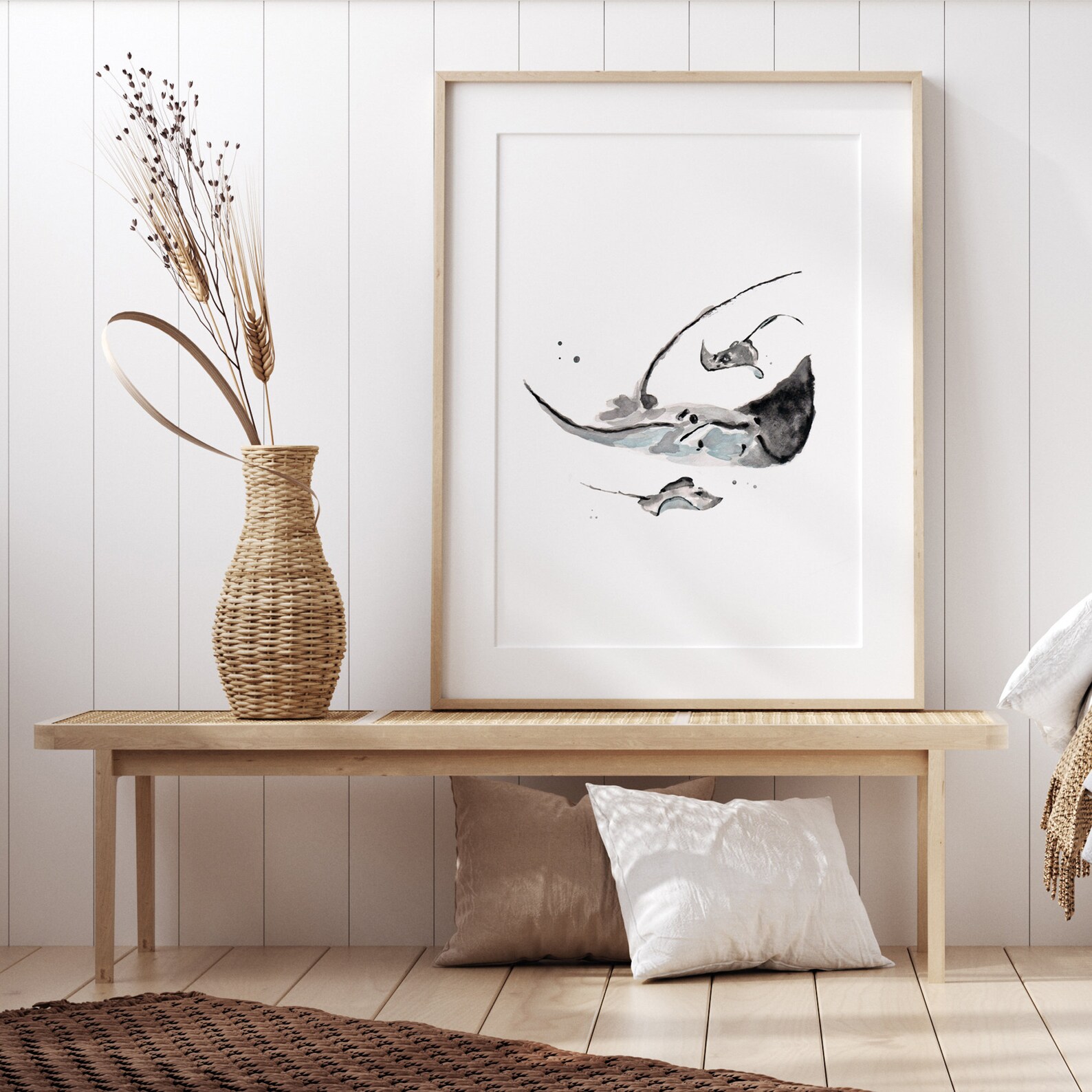 Stingray Painting Ocean Animals Twin Nursery Decor or Beach House Wall ...
