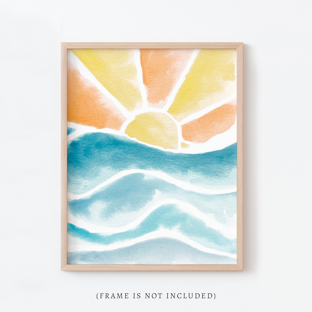 Sun on the Waves Colorful Watercolor Art Print for Ocean Nursery or ...