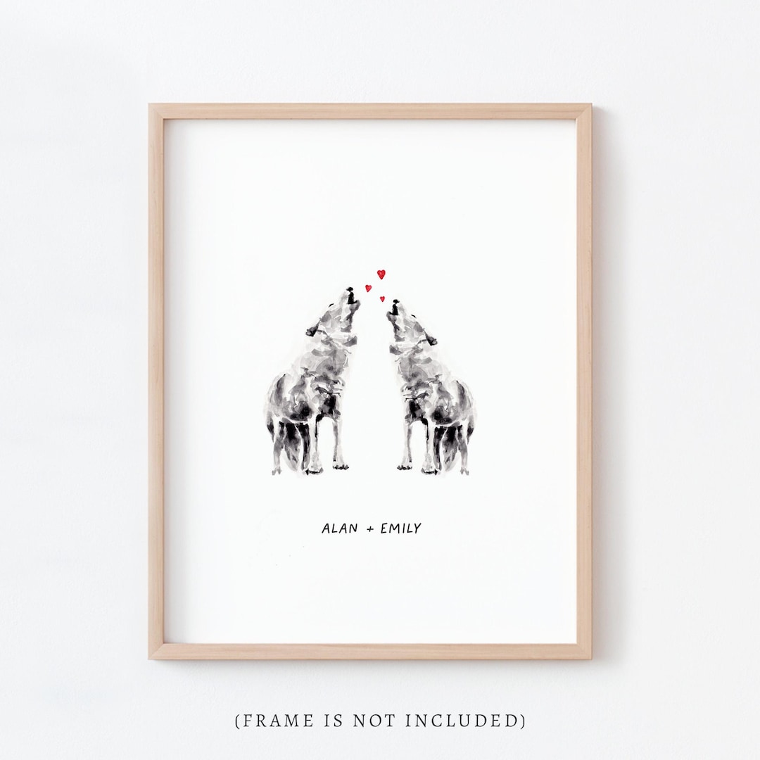 Wolf Couple in Love Watercolor Art Print Personalized Valentine's Day ...