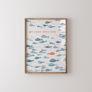 Watercolor Fish Print, Go Your Own Way, Nautical Nursery Art - Etsy