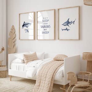 Count Sharks Not Sheep Shark Watercolor Art 3 Print Set for Nautical ...