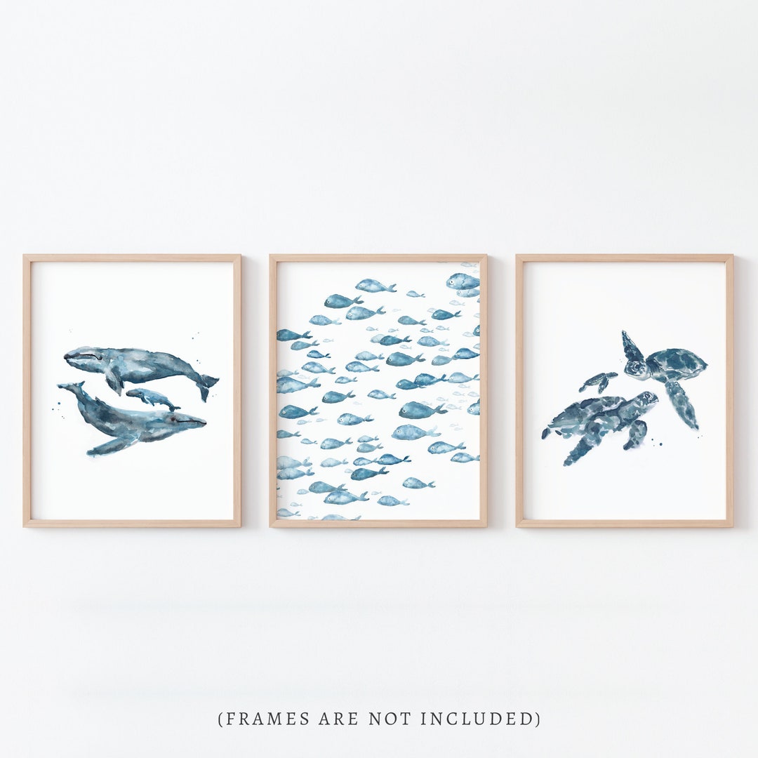 Ocean Animals Watercolor Painting 3 Print Set for Under the Sea Nursery ...