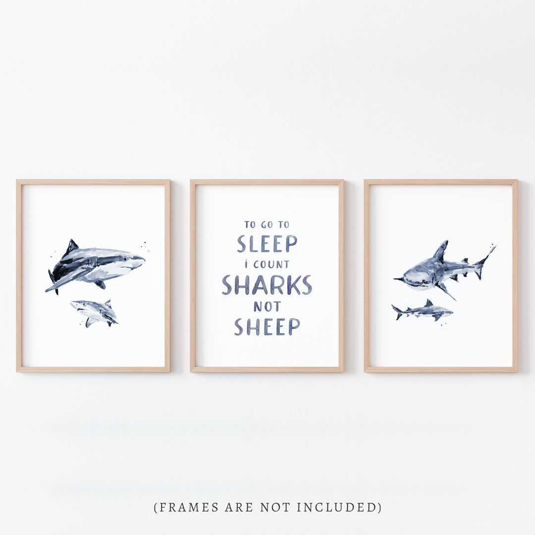 Count Sharks Not Sheep Shark Watercolor Art 3 Print Set for Nautical ...
