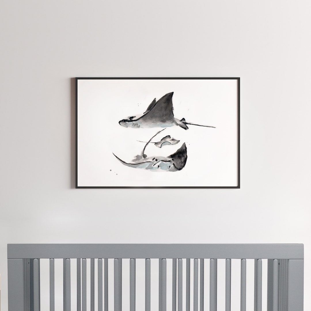 Stingray Family Watercolor Print for Under the Sea Nursery, Beach House ...