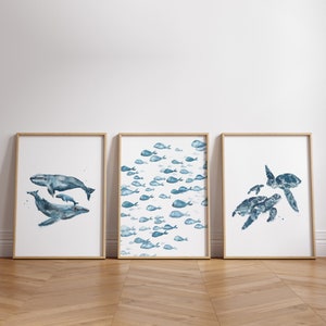 Ocean Animals Watercolor Painting 3 Print Set for Under the Sea Nursery ...