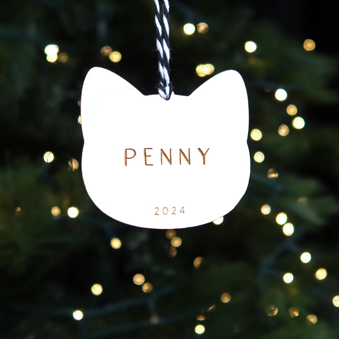 Personalized Cat Ornament: Engraved Wood, Keepsake Gift for Cat Mom - Etsy