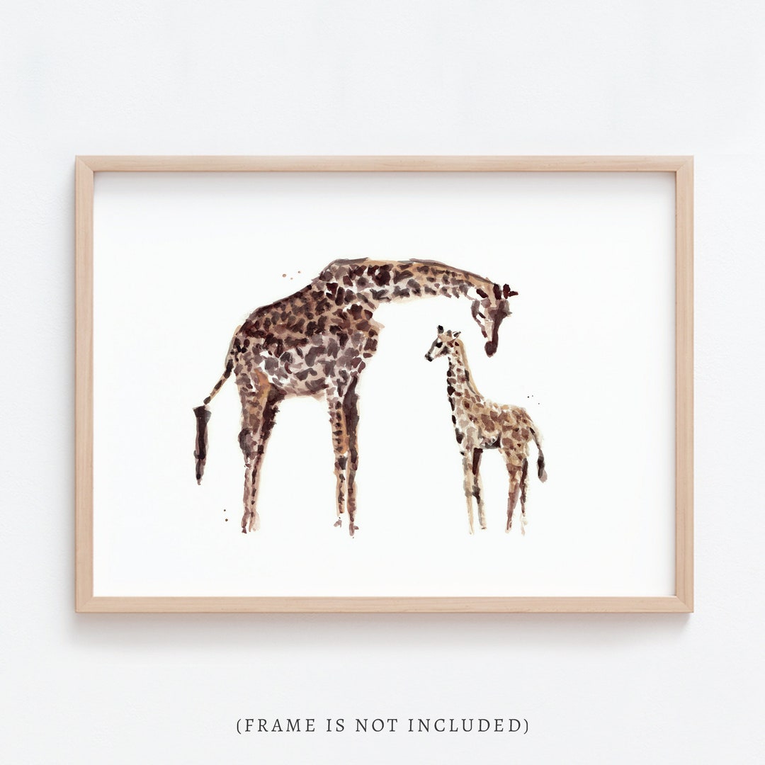 Giraffe Mother and Baby Giraffe Watercolor Art Print for Jungle Nursery ...