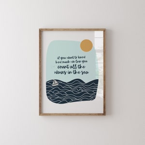 Count All the Waves in the Sea Sailboat and Waves Art Print for ...