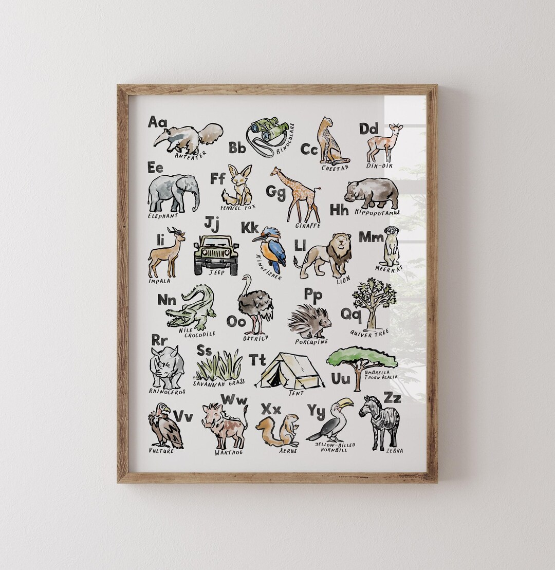 Safari ABC Print – Watercolor Alphabet Nursery or Playroom Wall Art - Etsy