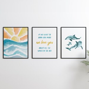 Count All the Waves in the Sea Dolphin Watercolor Print Set for Ocean ...
