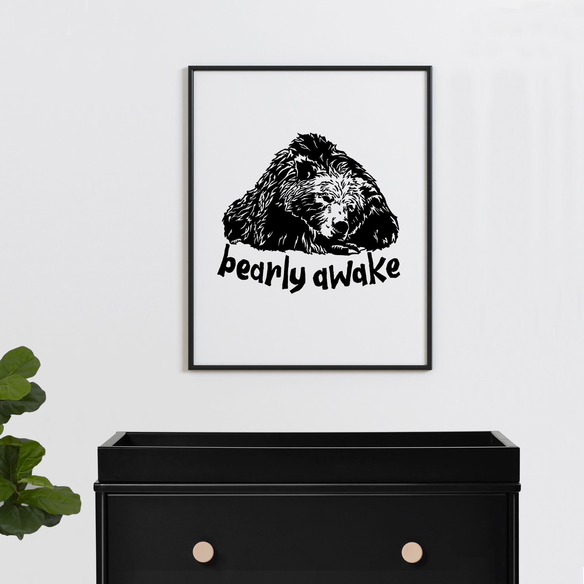 Bearly Awake Woodland Nursery Art or Boys Room Art Bear Woodblock Print ...