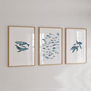 Ocean Animals Watercolor Painting 3 Print Set for Under the Sea Nursery ...