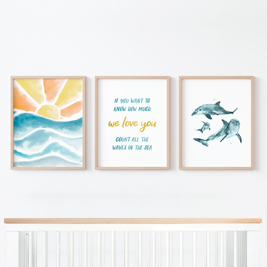 Count All the Waves in the Sea Dolphin Watercolor Print Set for Ocean ...