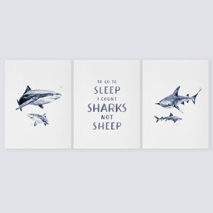 Count Sharks Not Sheep Shark Watercolor Art 3 Print Set for Nautical ...