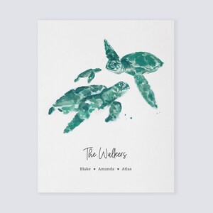 Sea Turtle Family Watercolor Art Print Customizable Family Size With ...