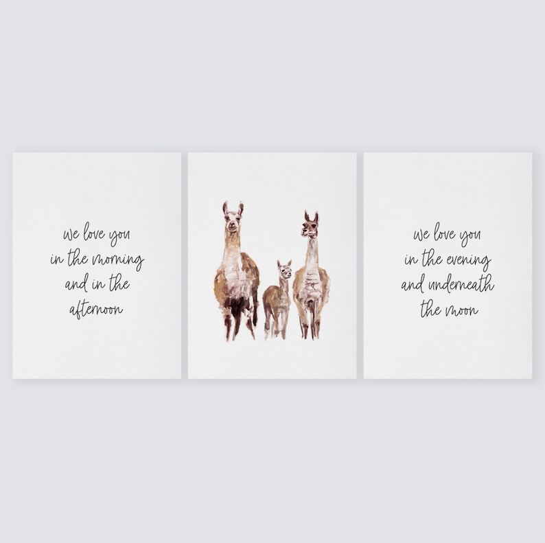 3 Print Set Watercolor Llama Art Love You in the Morning and - Etsy