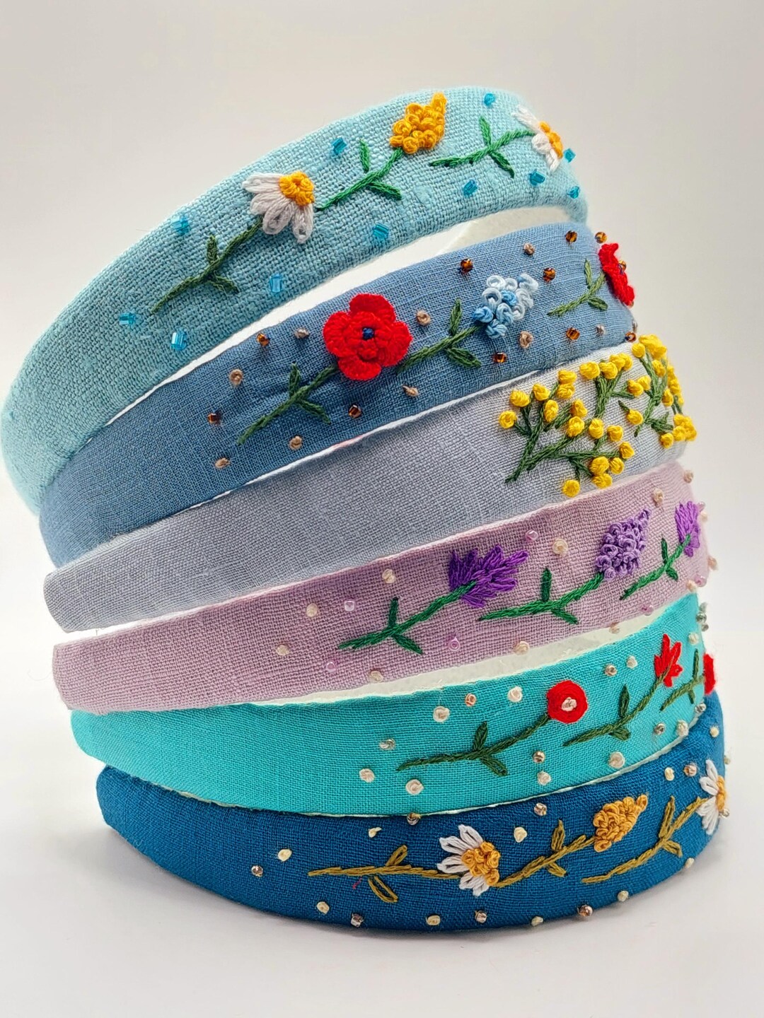 Linen Floral Headband: Hand Embroidered Boho Hair Accessory - Etsy