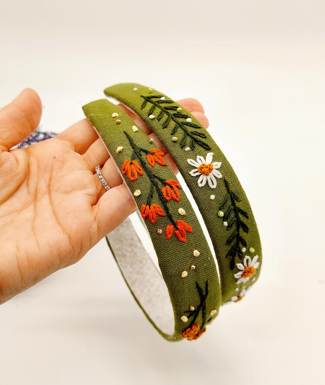 Handmade Linen Headband: Floral Embroidered Boho Hair Accessory - Etsy