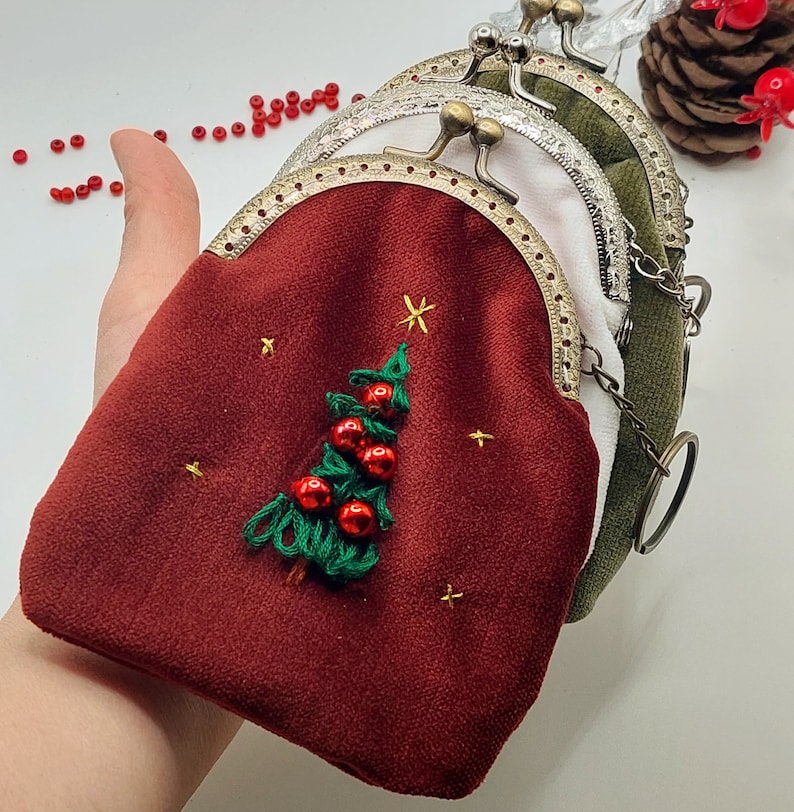 Cute Christmas Tree, Xmas Stocking, Candy Cane Hand Embroidered Coin ...