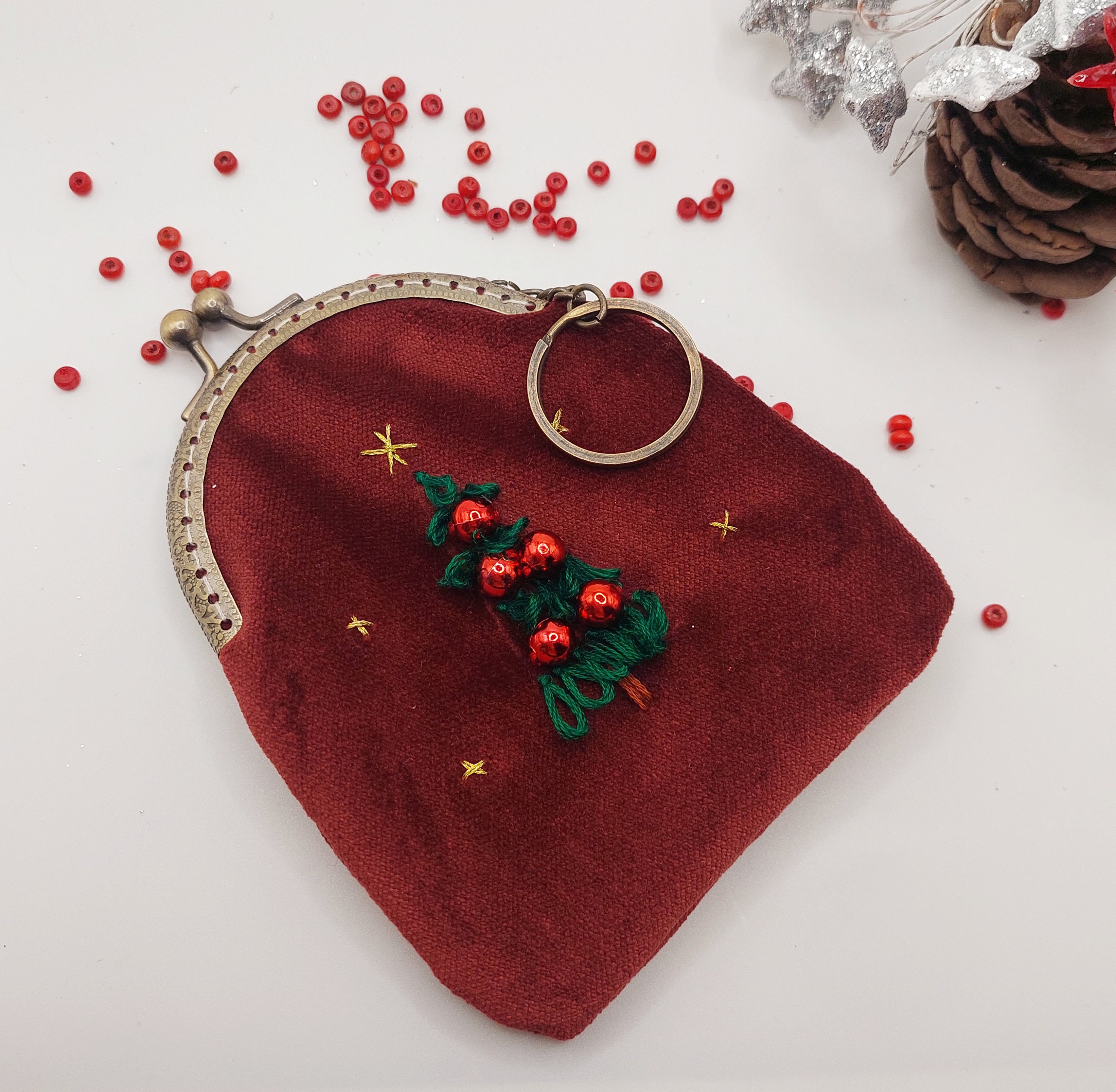 Cute Christmas Tree, Xmas Stocking, Candy Cane Hand Embroidered Coin ...