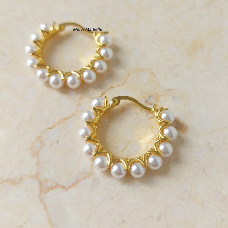 Pearl Hoops - Etsy