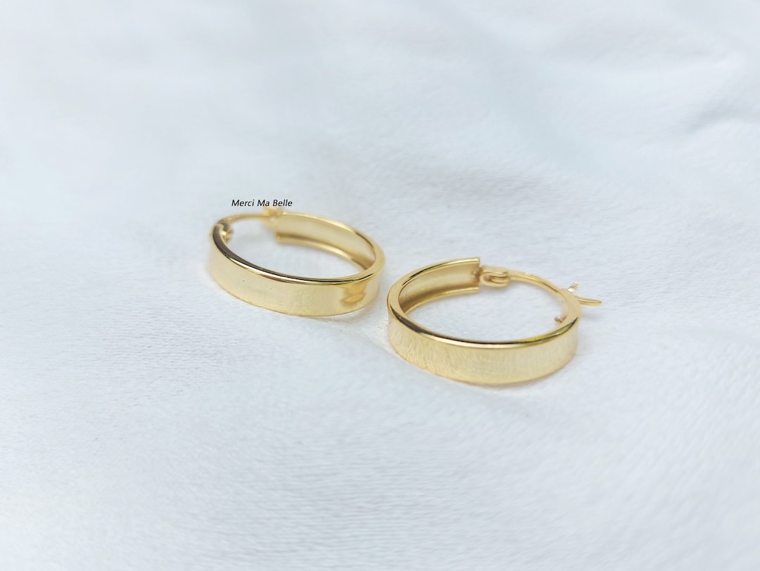 Gold Wide Flat Hoop Earrings/ 18ct Gold Plated Hoop Earrings/ 925 ...