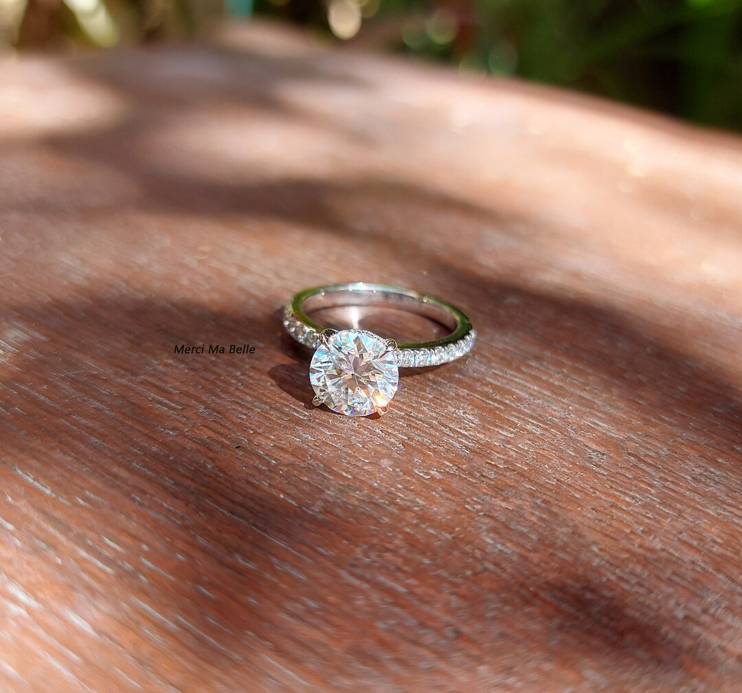 Moissanite Hidden Halo Ring, Petite Pave, Solid Gold - Etsy UK