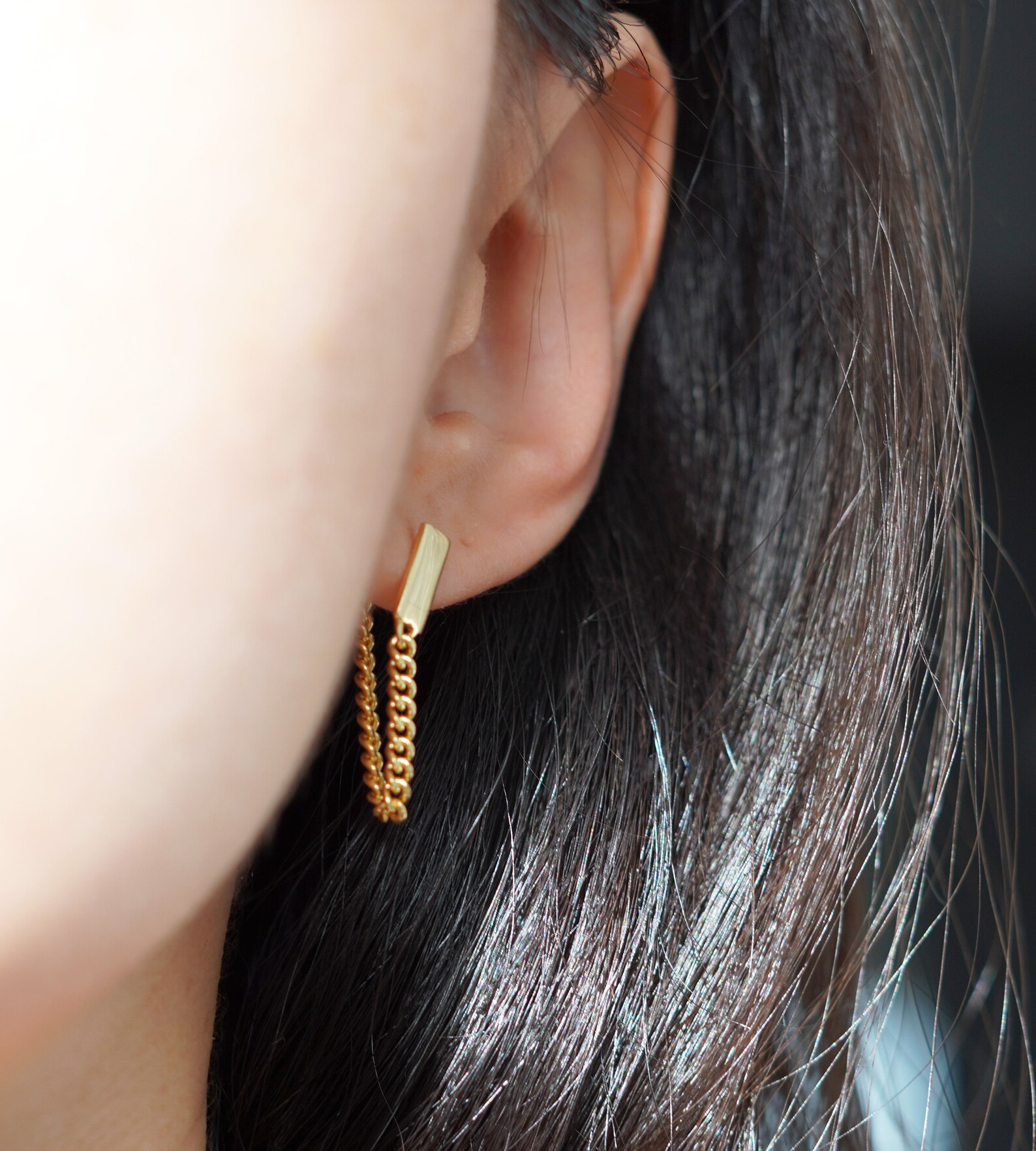 Gold Cuban Chain Stud Earrings, 925S Chain Earrings, 18K Gold Plated ...