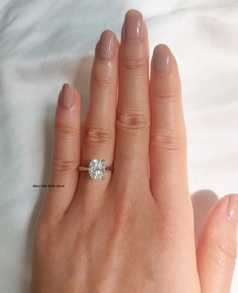 Oval Solitaire Moissanite Engagement Ring/ 2CT Oval Moissanite - Etsy