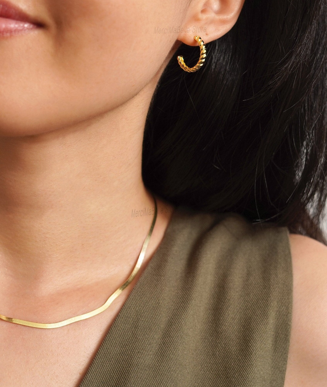 Gold Snake Chain Necklace, 18K Gold Plated Herringbone Chain Necklace ...