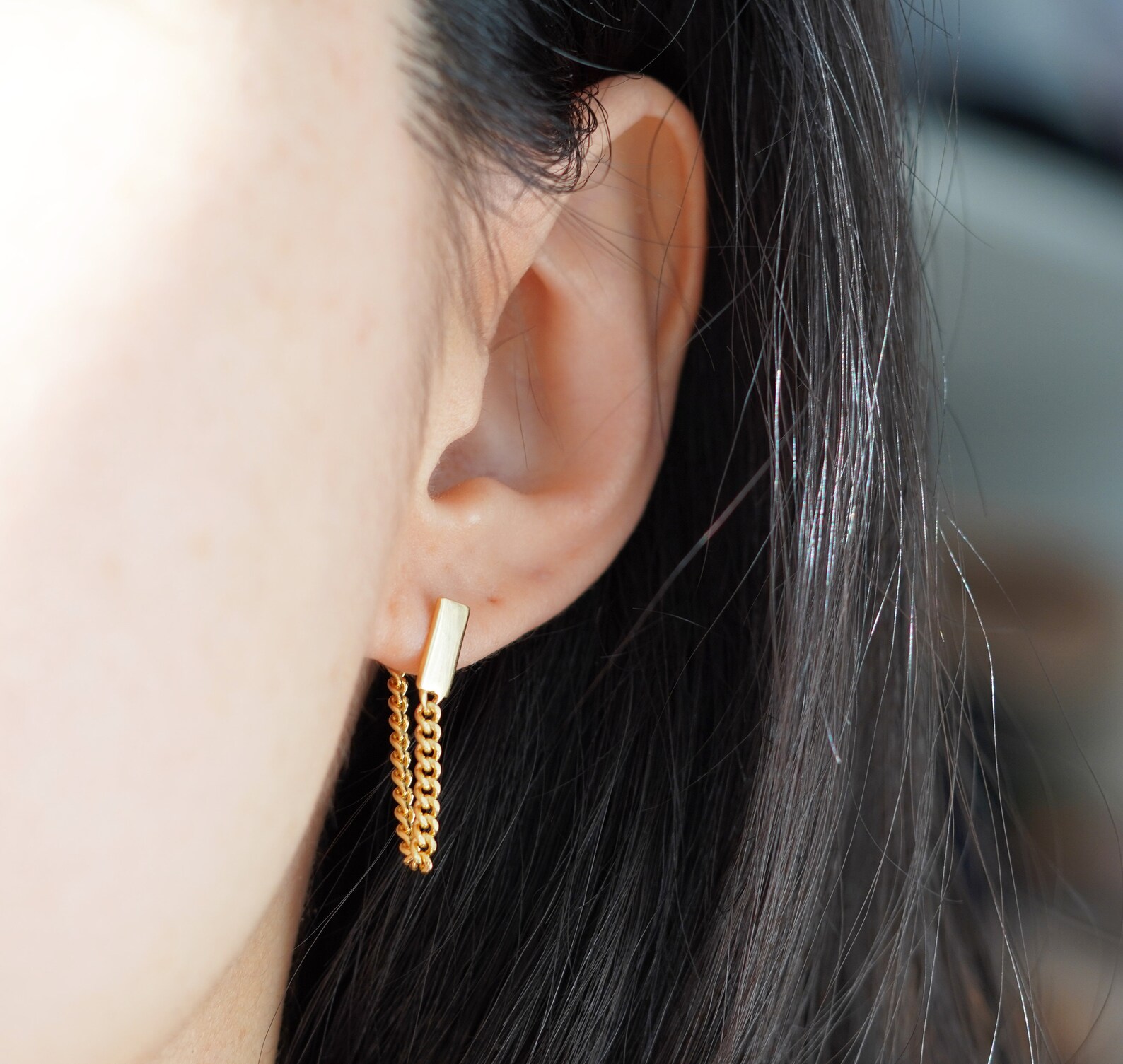 Gold Cuban Chain Stud Earrings, 925S Chain Earrings, 18K Gold Plated ...