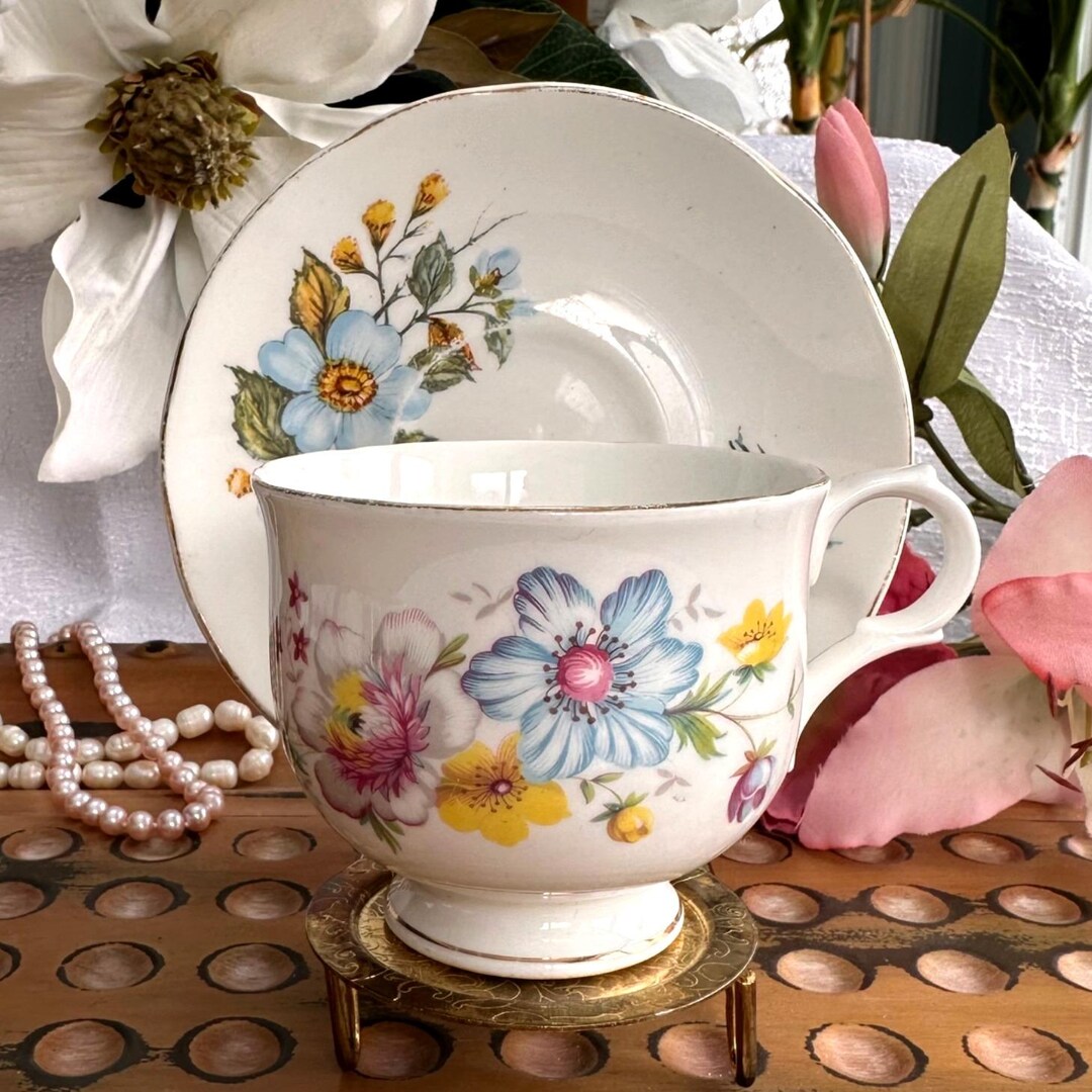 Sadler Wellington Fine Bone China Floral Teacup & Saucer Set Made in ...