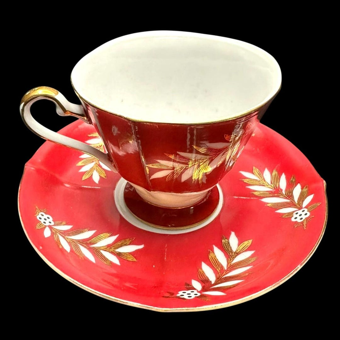 Vintage Shafford Japan Red White Floral Bone China Teacup & Saucer Set ...